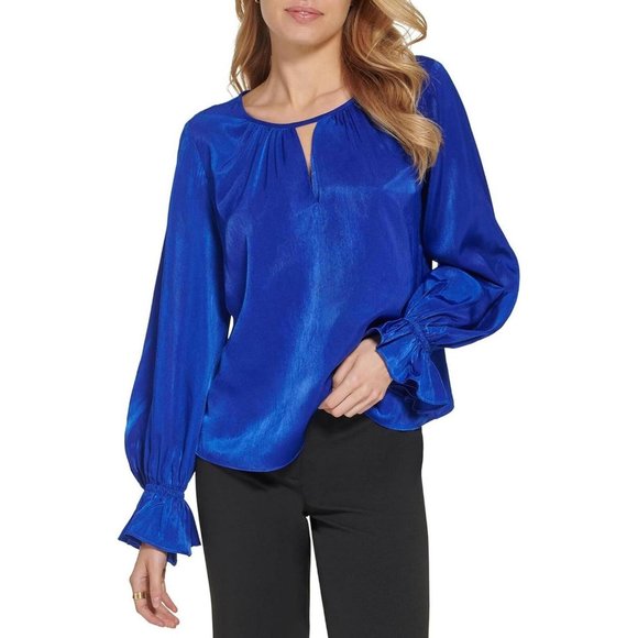 Dkny | Tops | Nwt Dkny Sleeve Satin Vneck Ruffle Cuff Blouse P2janq4 Xl ...
